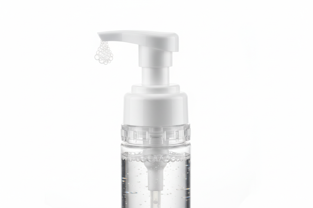 How does a snap on foamer pump reduce water usage in facial cleansers ...