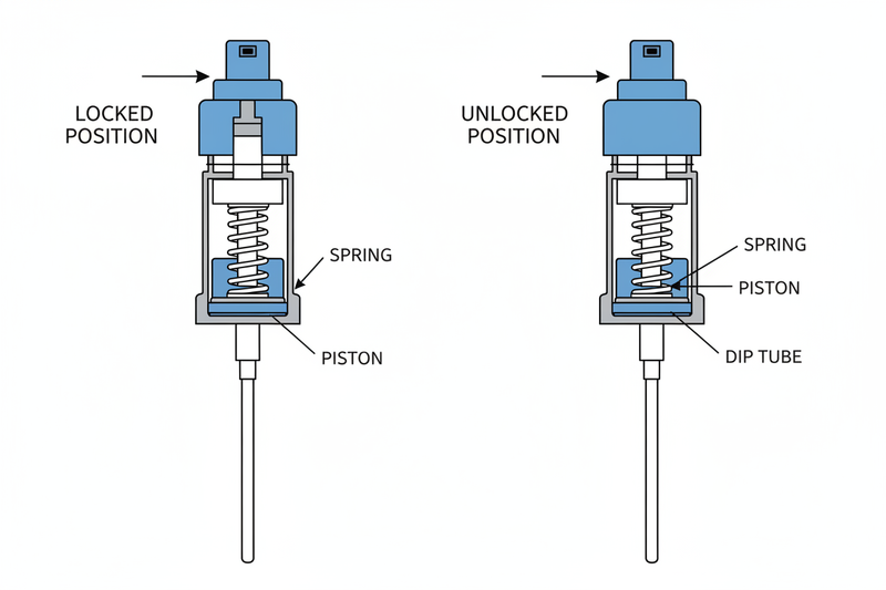 How does the up-lock lotion pump mechanism guarantee leak prevention d ...